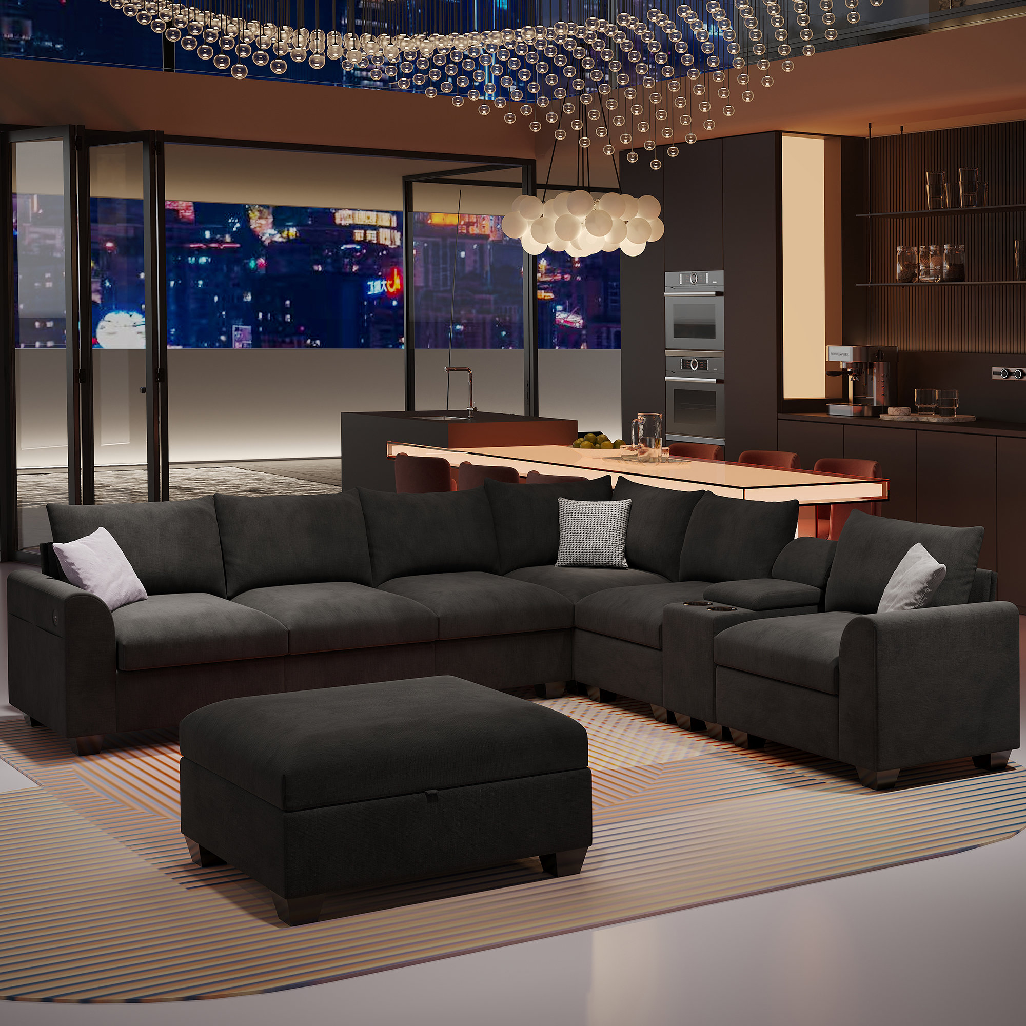 Ebern Designs Modern L-Shaped Sectional Sofa, 6-Seater Modular Couch ...