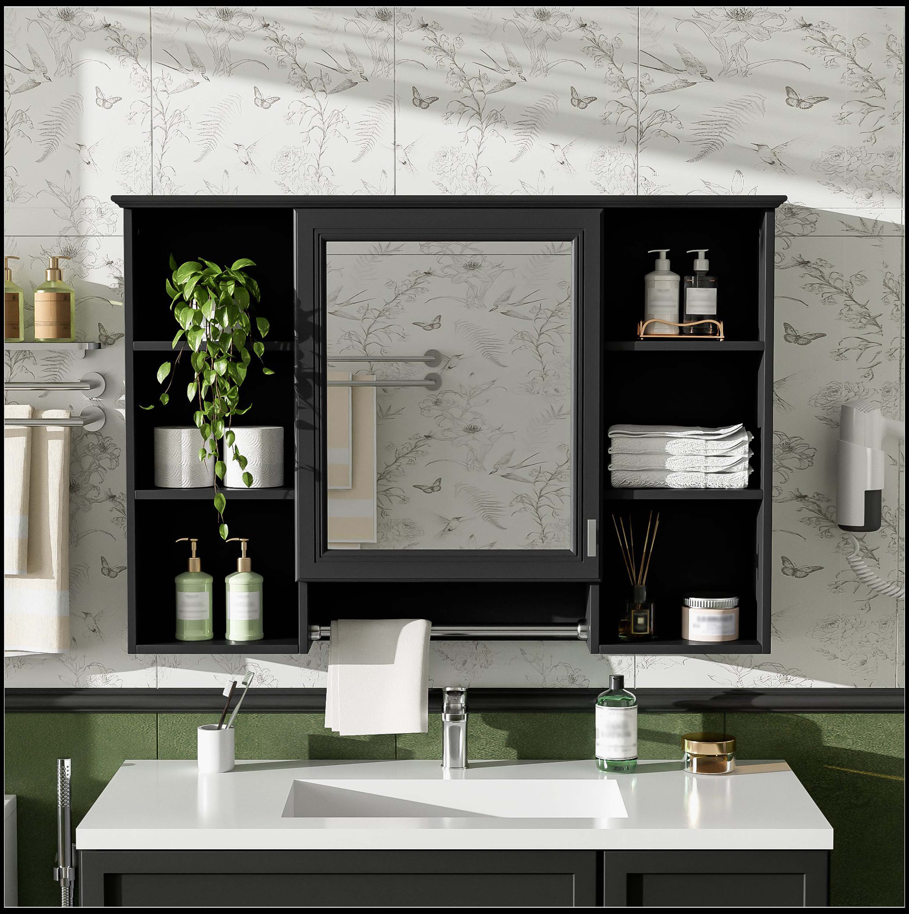 Rebrilliant 3-In-1 Bathroom Mirror Cabinet, 36-Inch Wall Mounted ...