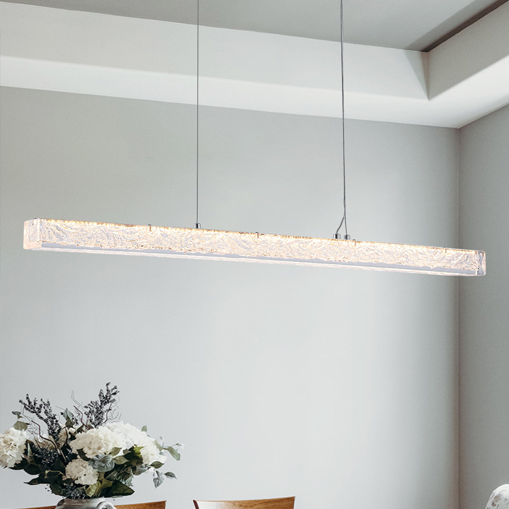 Wrought Studio™ Linear Long Strip Crystal Led Pendant Light | Wayfair