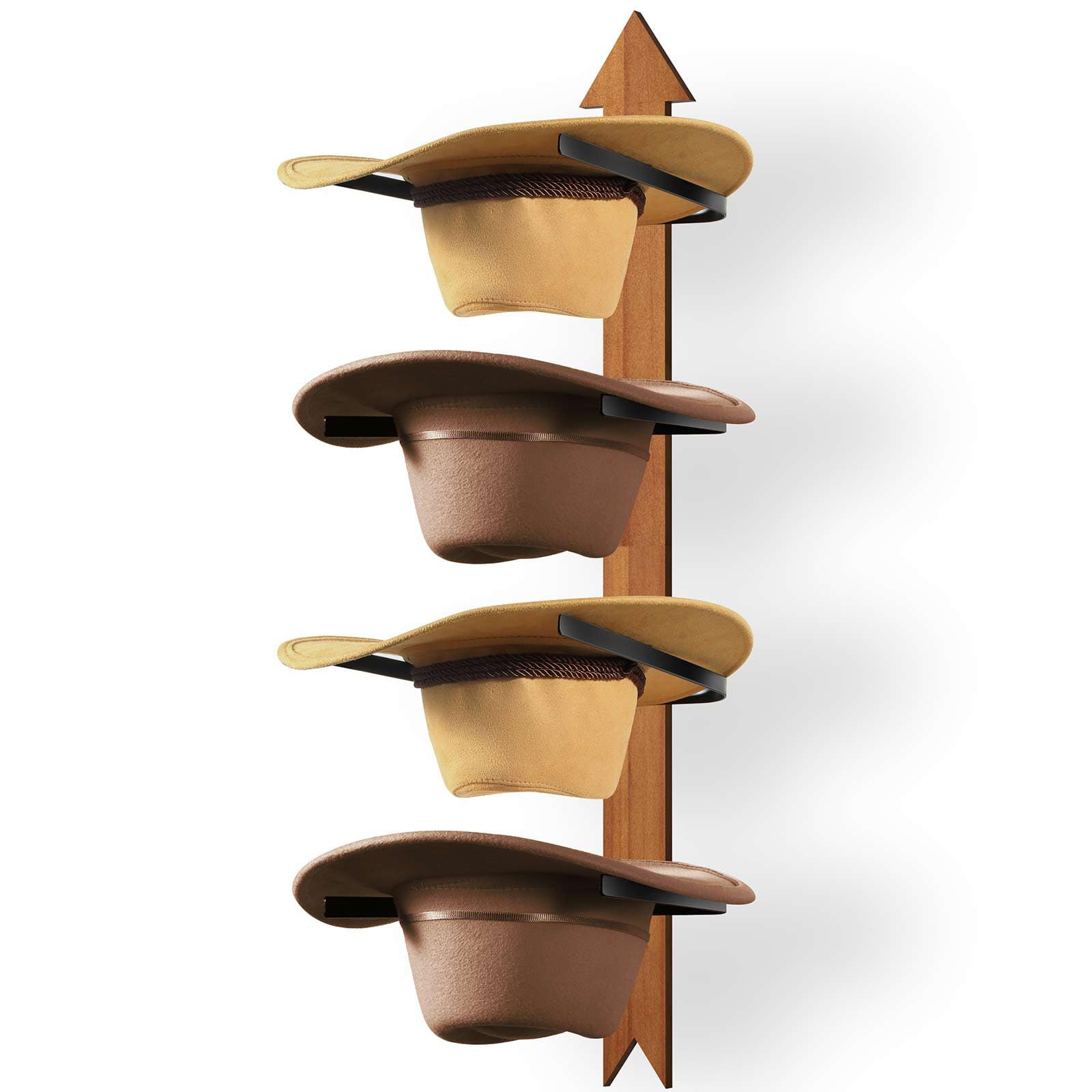 17 Stories Cowboy Hat Rack, 4 Pieces Wooden Western Rustic Metal Cowboy ...