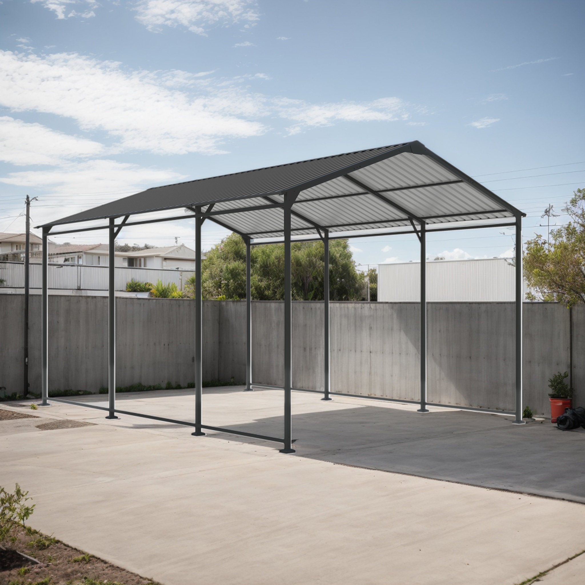 Pabin Inc Heavy Duty Carport Garage Canopy With Galvanized Steel Roof ...