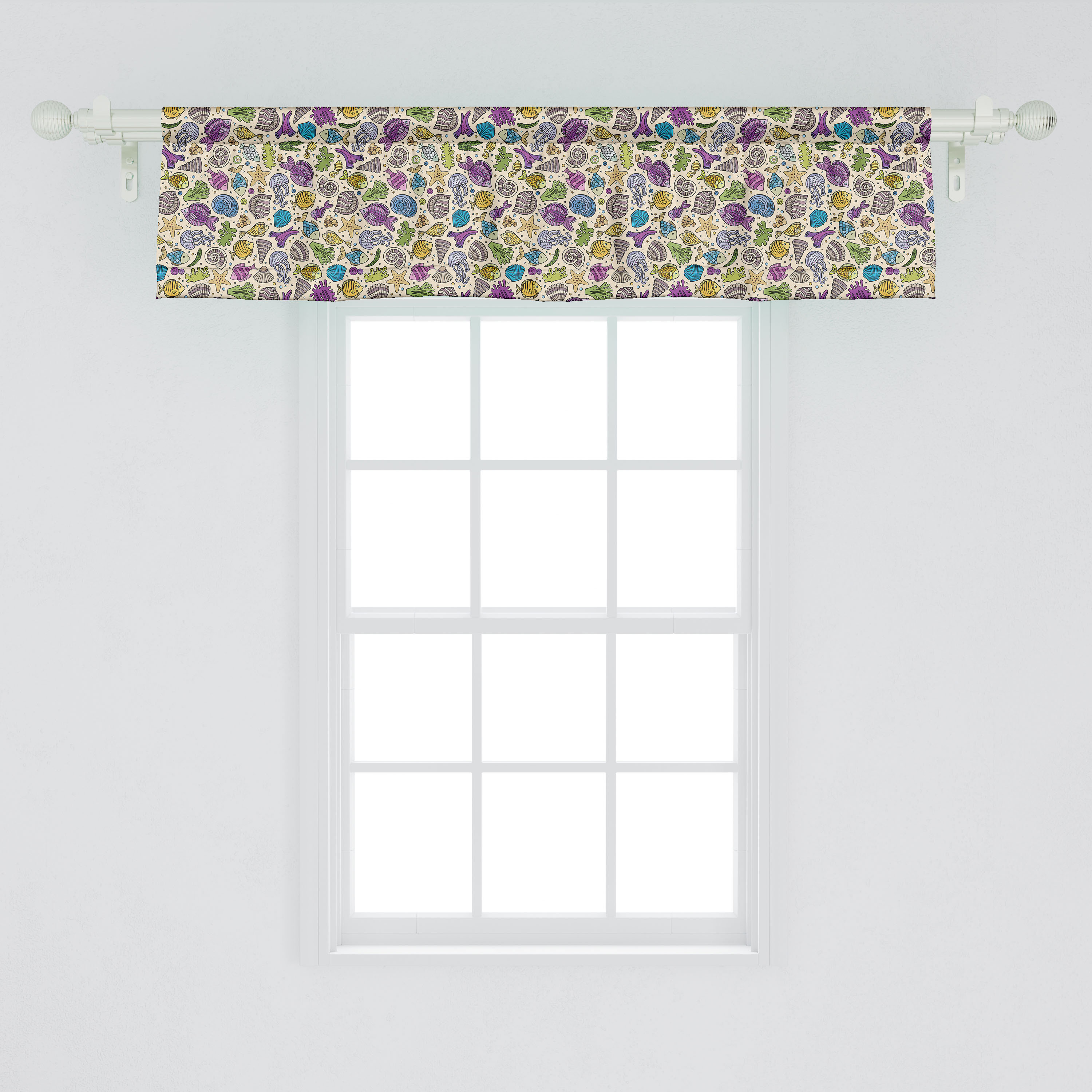 Ambesonne Cartoon Valance Pack of 2 Ocean Creatures Shells 54"X12 ...