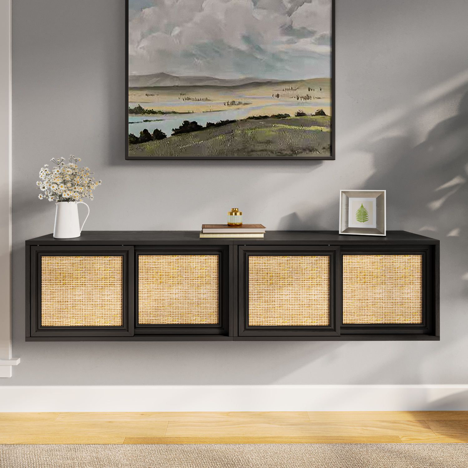 Bay Isle Home™ Floating Rattan TV Stand | Wayfair