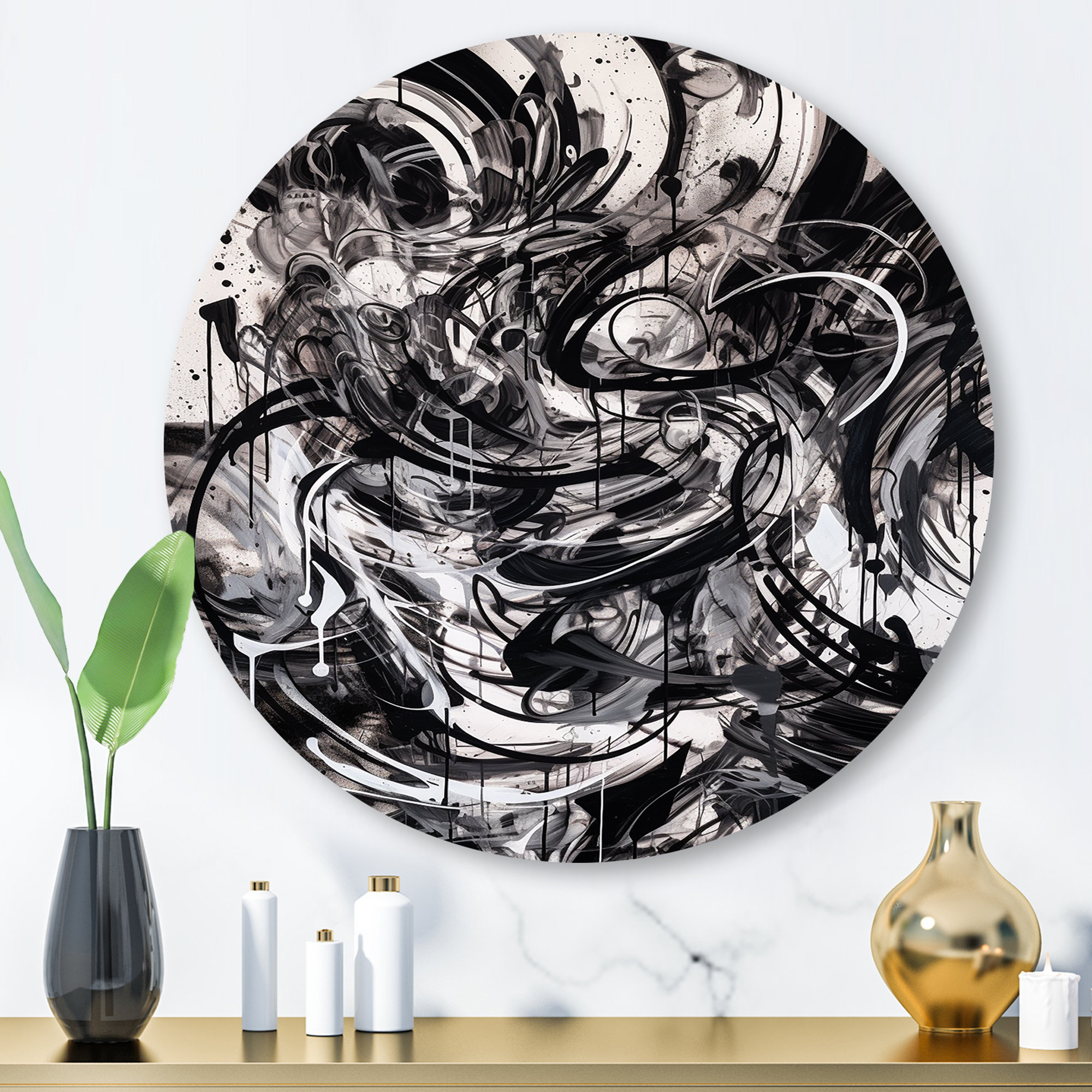 Ivy Bronx Jimar Black And Graffiti Of Marble III - Abstract Marble ...