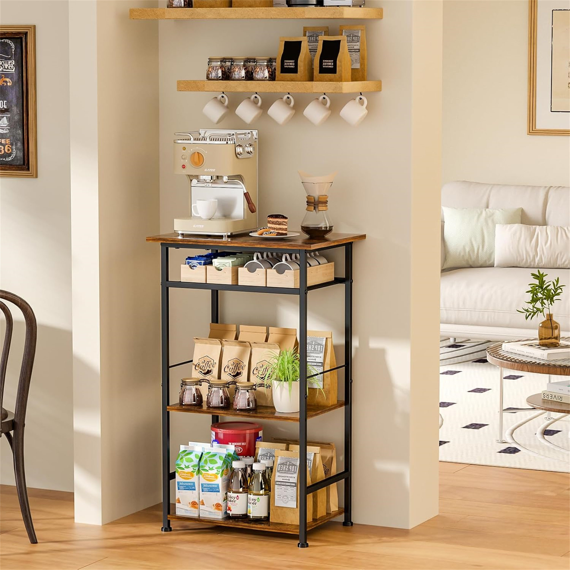 EXEBIL Coffee Bar Station, 3-Tier Small Coffee Stand Station with ...