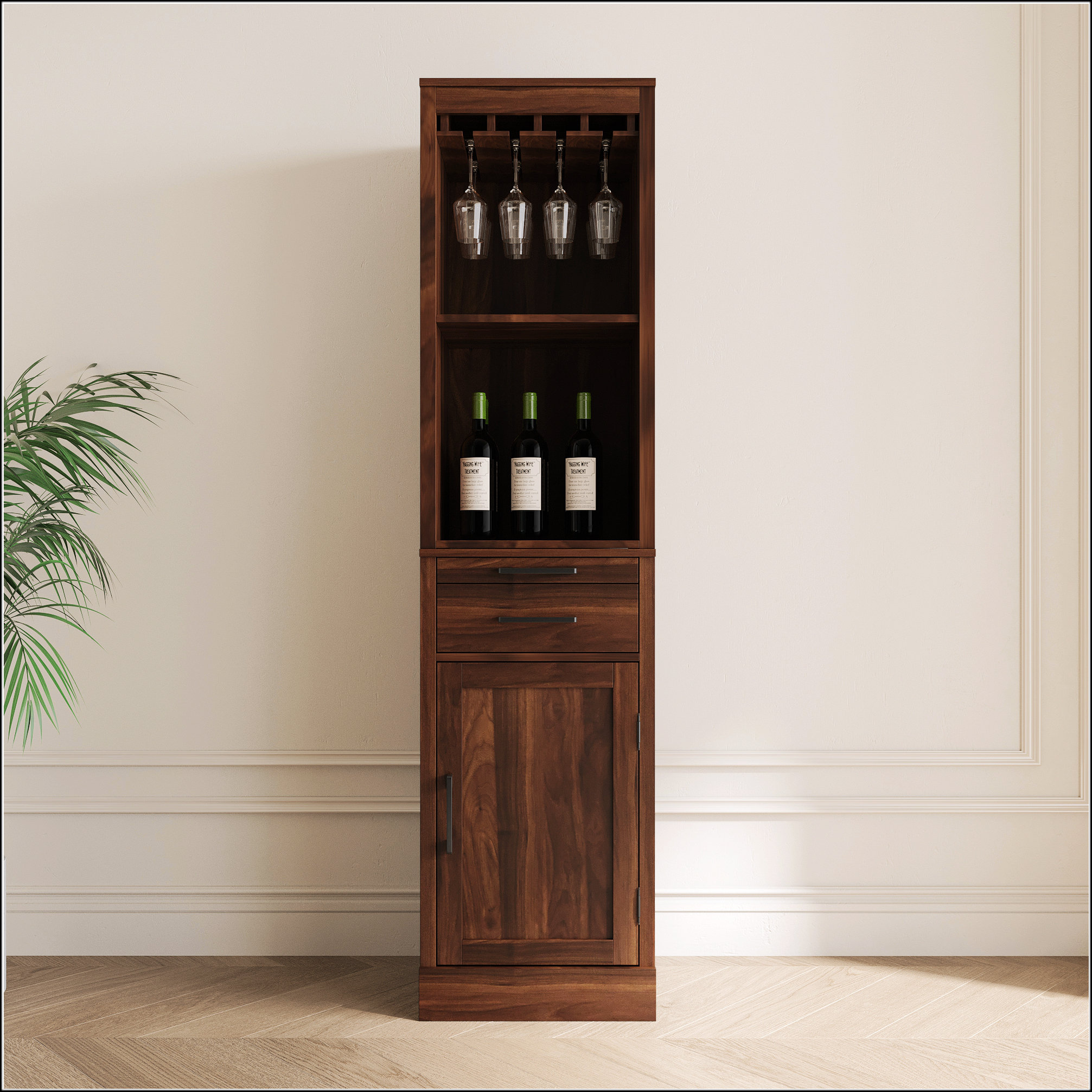 Ebern Designs Brown Walnut Color Modular Wine Bar Cabinet | Wayfair