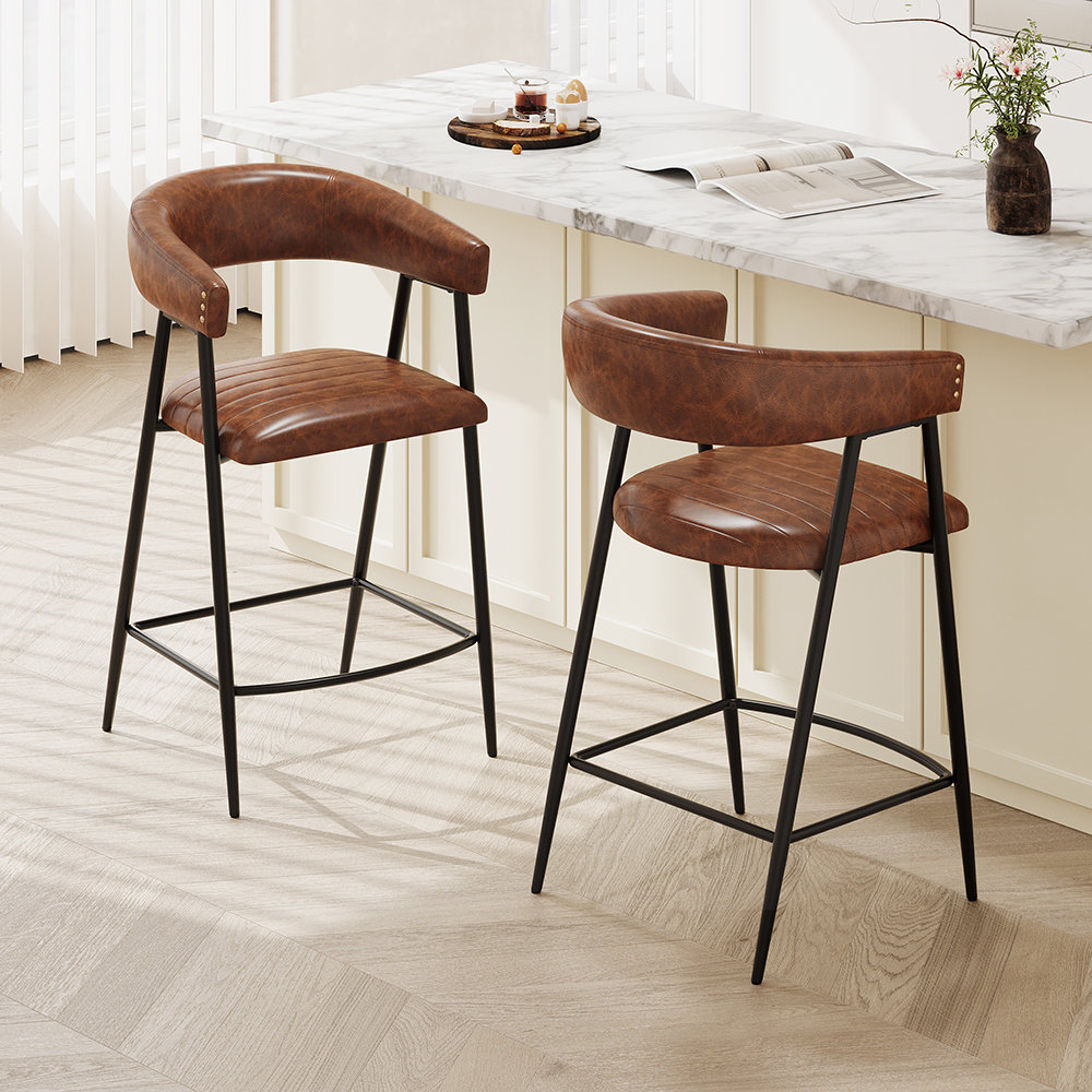 Latitude Run® Counter Stools Set of 2 PU Upholstered Counter Stools ...