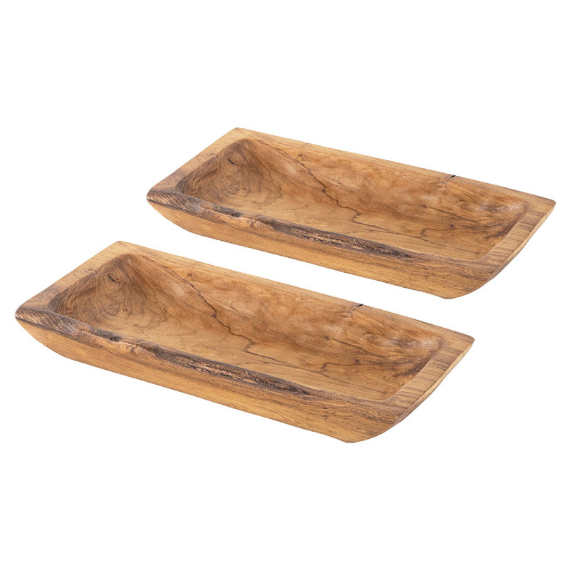Loon Peak® Teak Rectangular Trays - 16" x 8" x 2.5" - Set of 2 - Brown ...