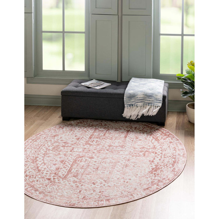 August Grove® Bradberry Performance Pink/Ivory Rug & Reviews | Wayfair