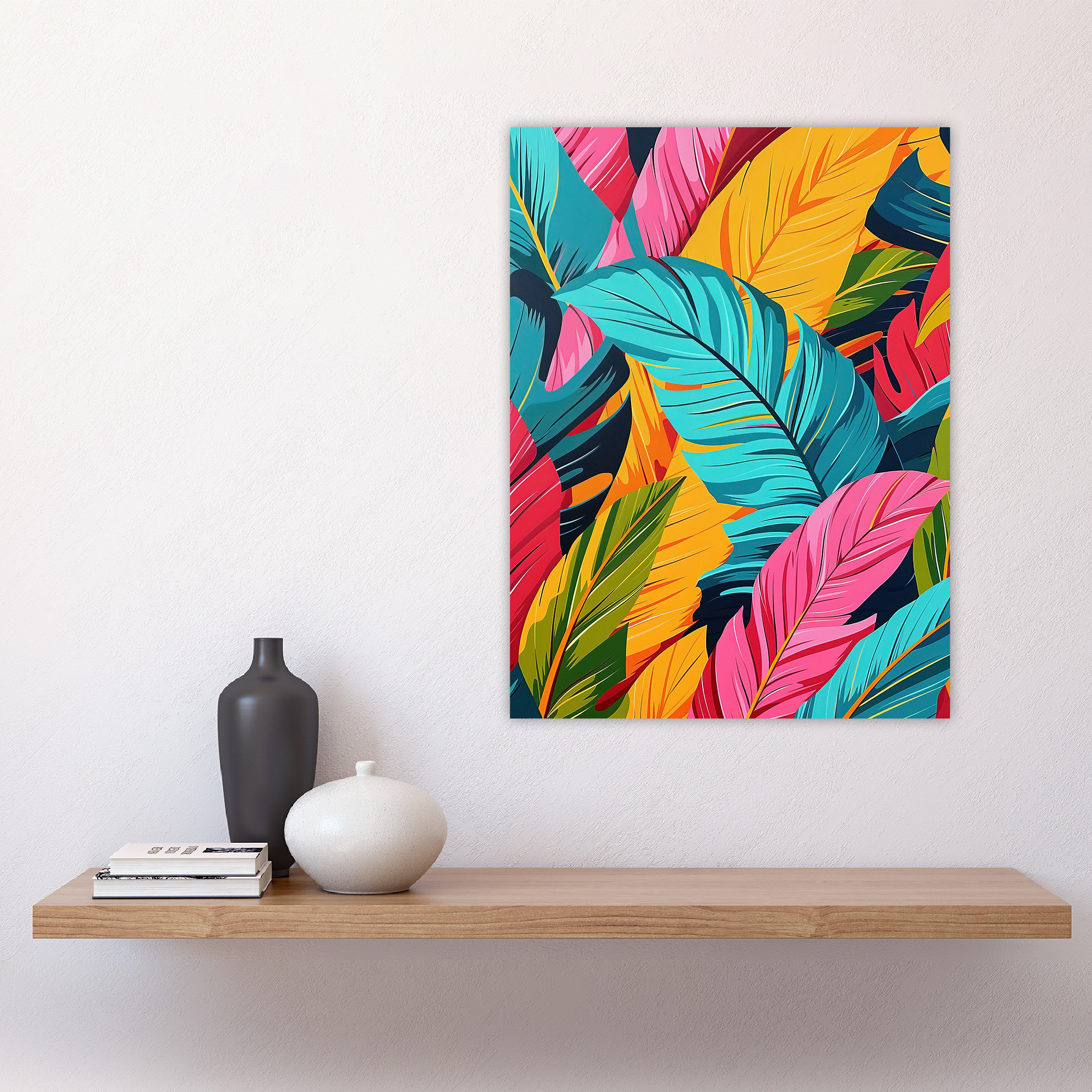 Lark Manor Colourful Tropical Fronds Stylised Leaves Pattern Wall Art ...