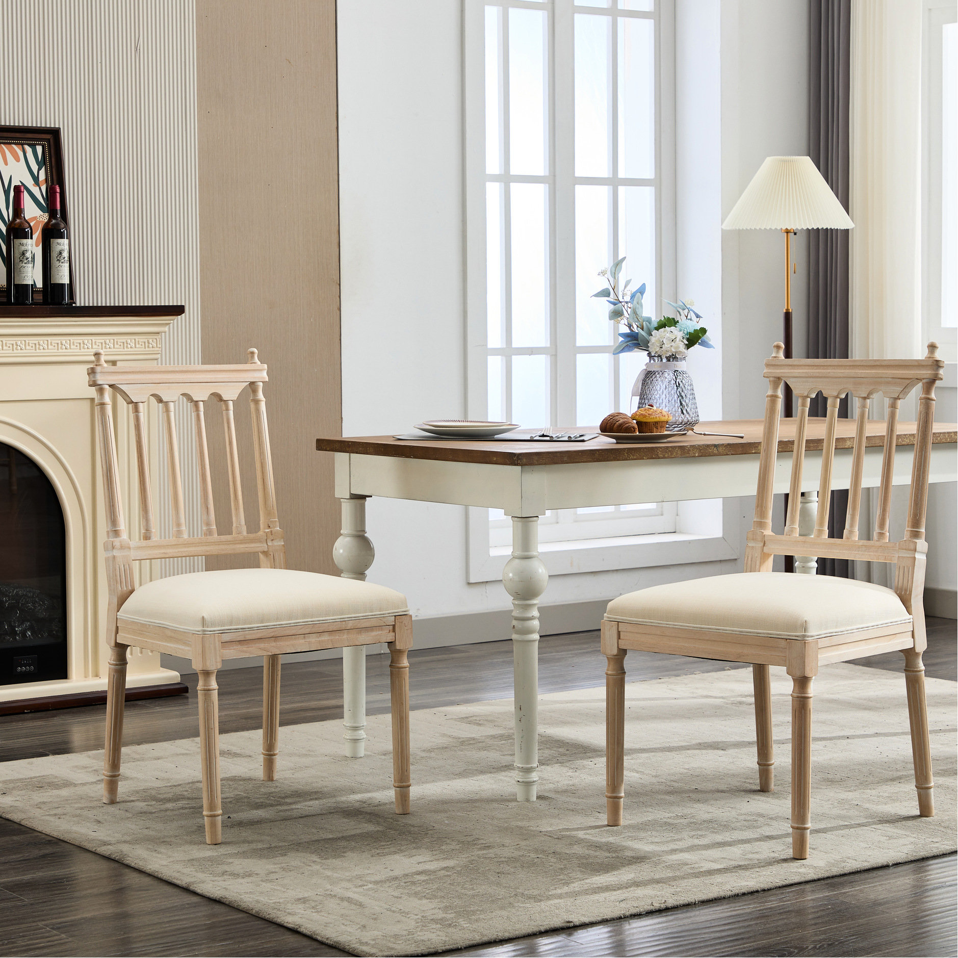 Ophelia & Co. Cream Linen Fabric Dining Chair Of 2 - Wood Construction ...