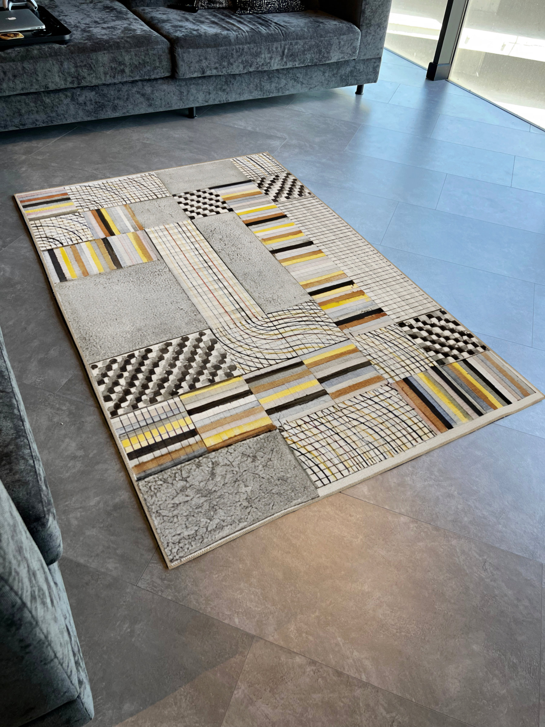Orren Ellis Ajnesh Digital Print Carpet Yellow Black Colour Striped ...