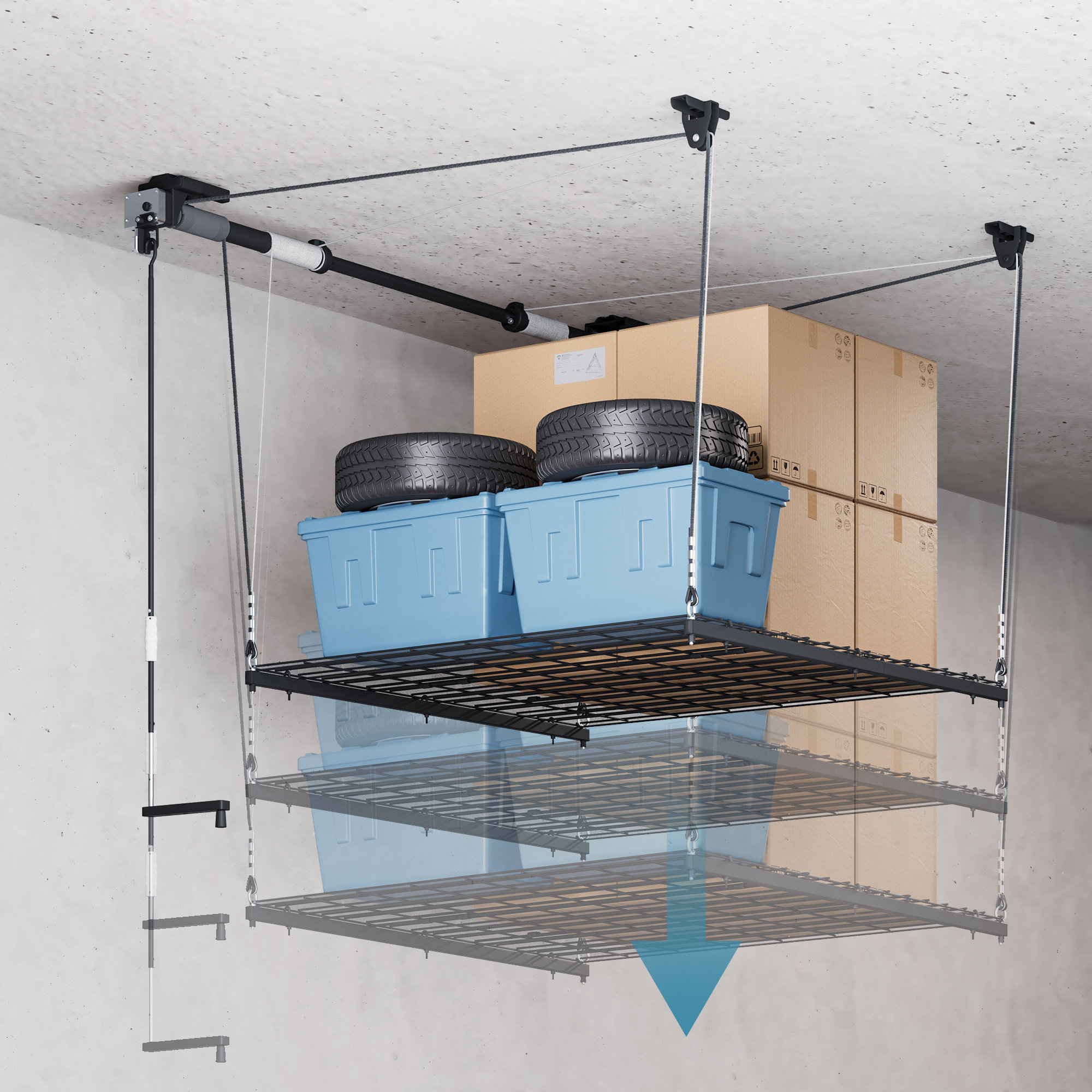 Rebrilliant Monieke 4x4 Ft Ceiling Garage Storage Rack with Height Lifting & Reviews - Wayfair ...