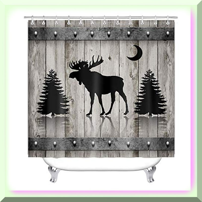 East Urban Home Rustic Deer & Moose Bathroom Set: Shower Curtain, Mat ...
