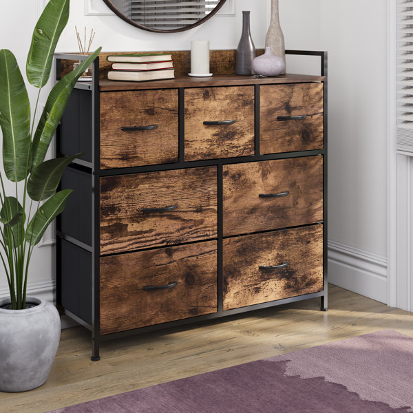 17 Stories Chorley 7 Drawer Fabric Drawer Chest, Rustic Brown, UKFR ...