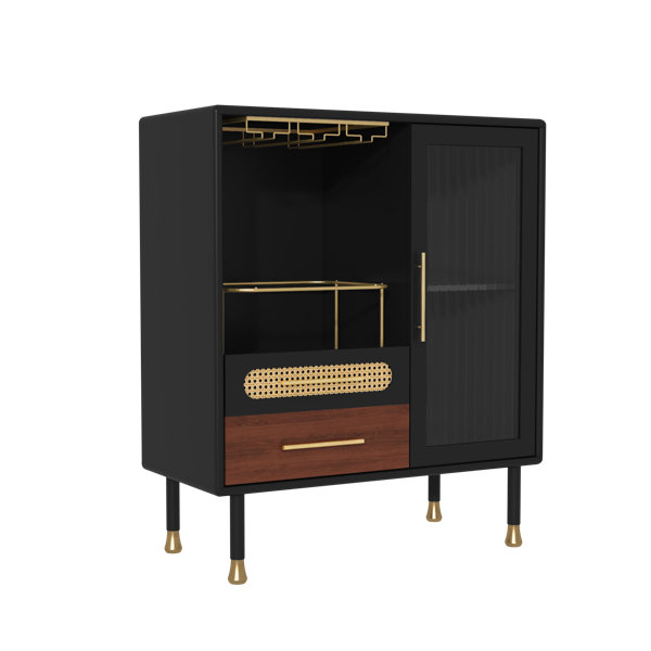 Mercer41 Modern Coffee Bar Cabinet with Wine Glass Rack and Storage ...