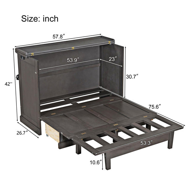 August Grove® Murphy Bed Chest Cube Cabinet Bed with Charging Station ...