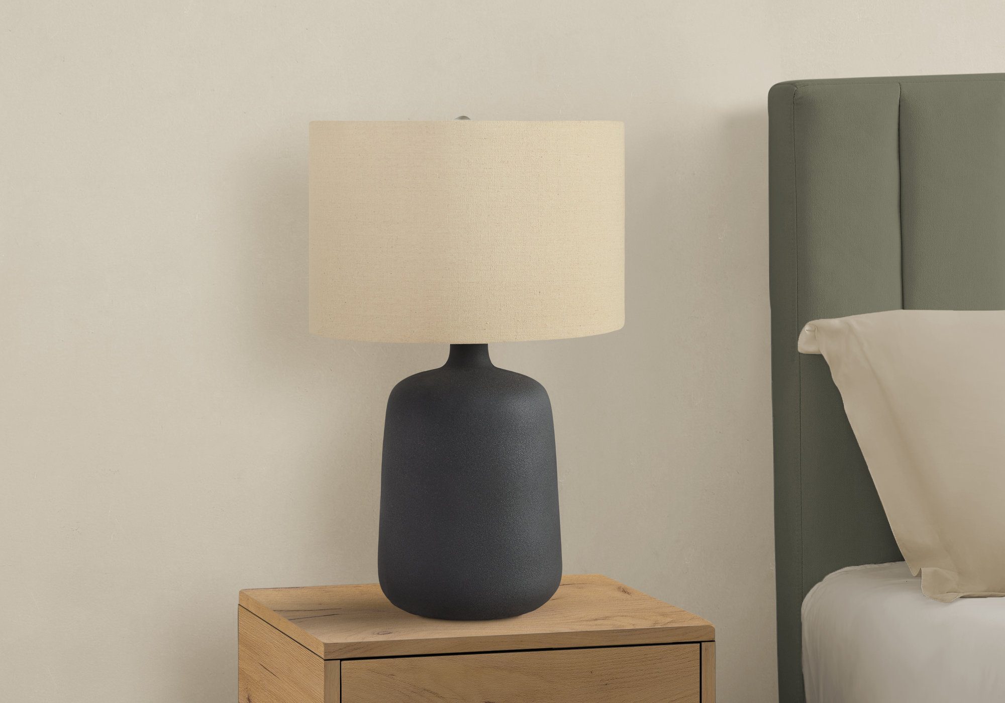 Ivy Bronx Lighting, 24"H, Table Lamp, Black Ceramic, Beige Shade ...