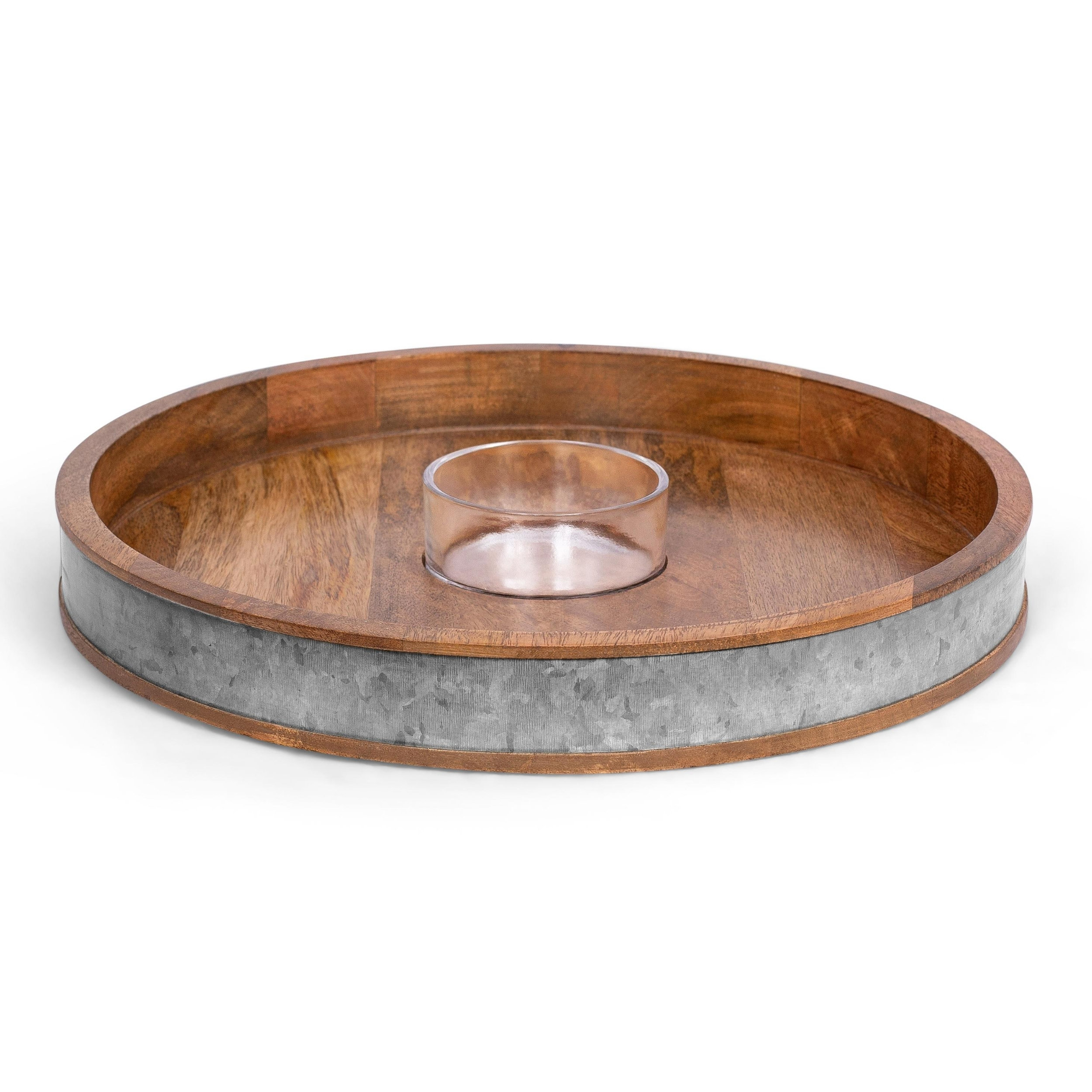 BirdRock Home Wooden And Iron Chip And Dip Serving Tray- Glass Dip Bowl ...
