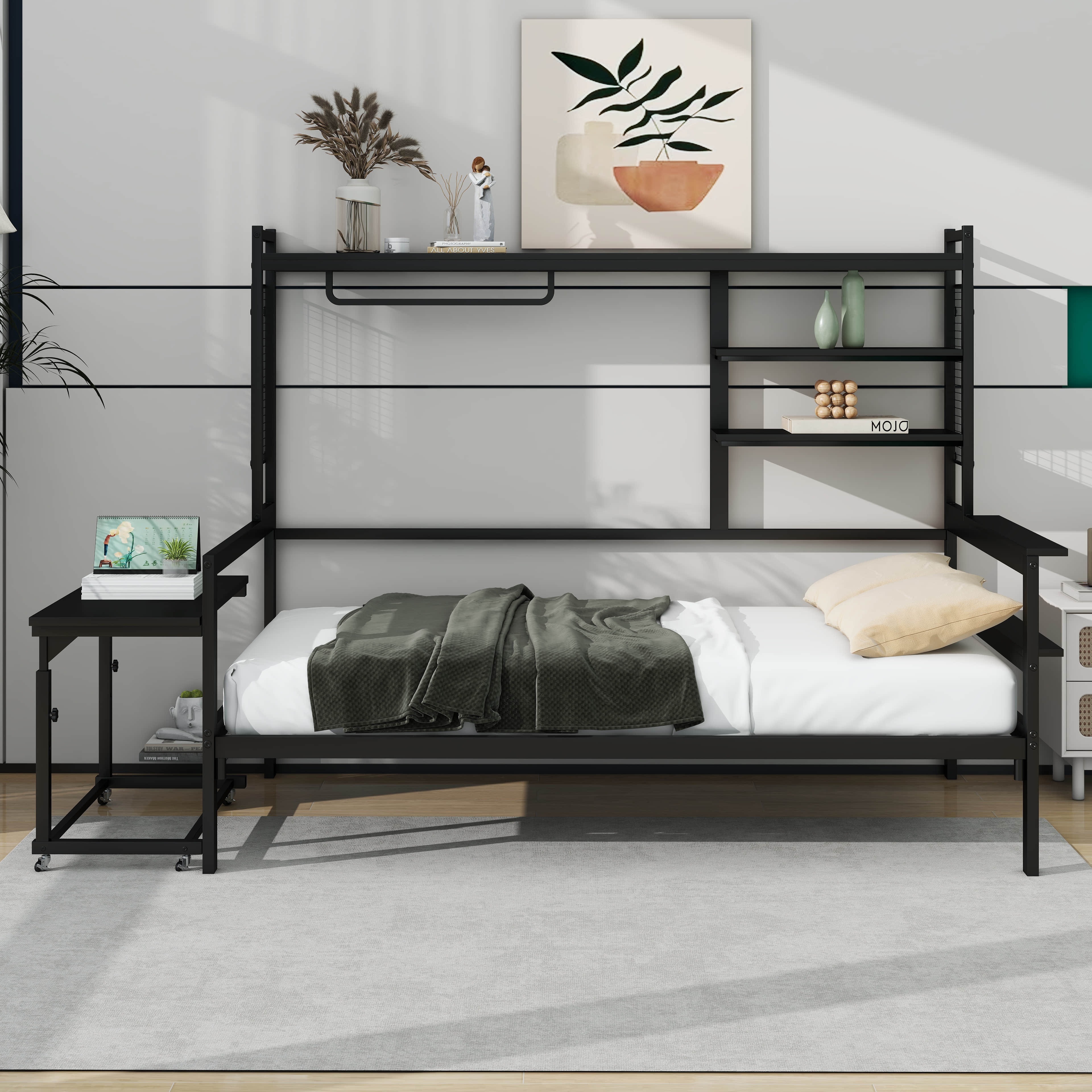 17 Stories Twin Size Multi-Functional Daybed With Movable Desk And ...