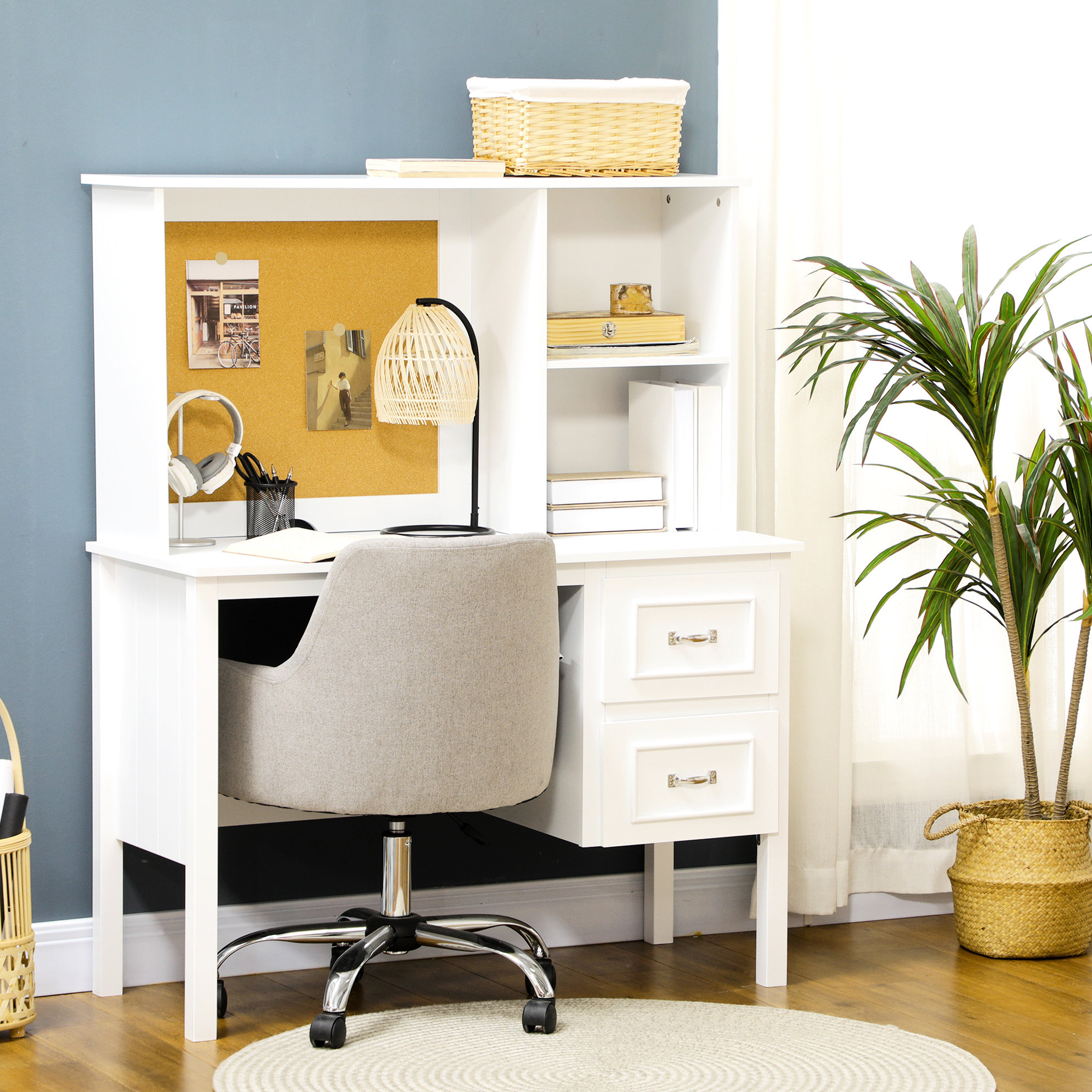 Lark Manor™ White Desk With Drawers And Shelves, Home Office Computer ...