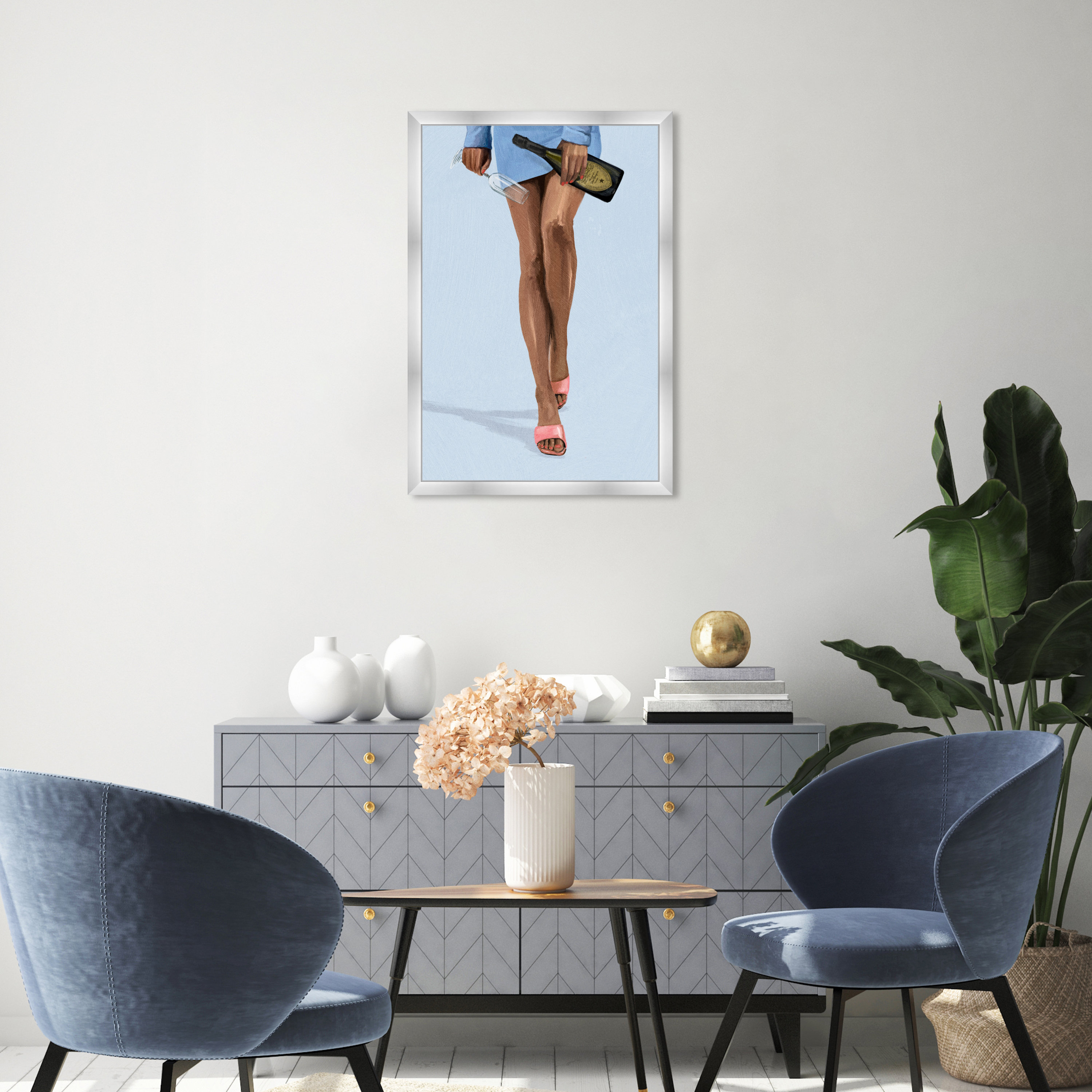 Oliver Gal Prints "Going Out", Bubbly Outfit Night Glam Blue Framed ...