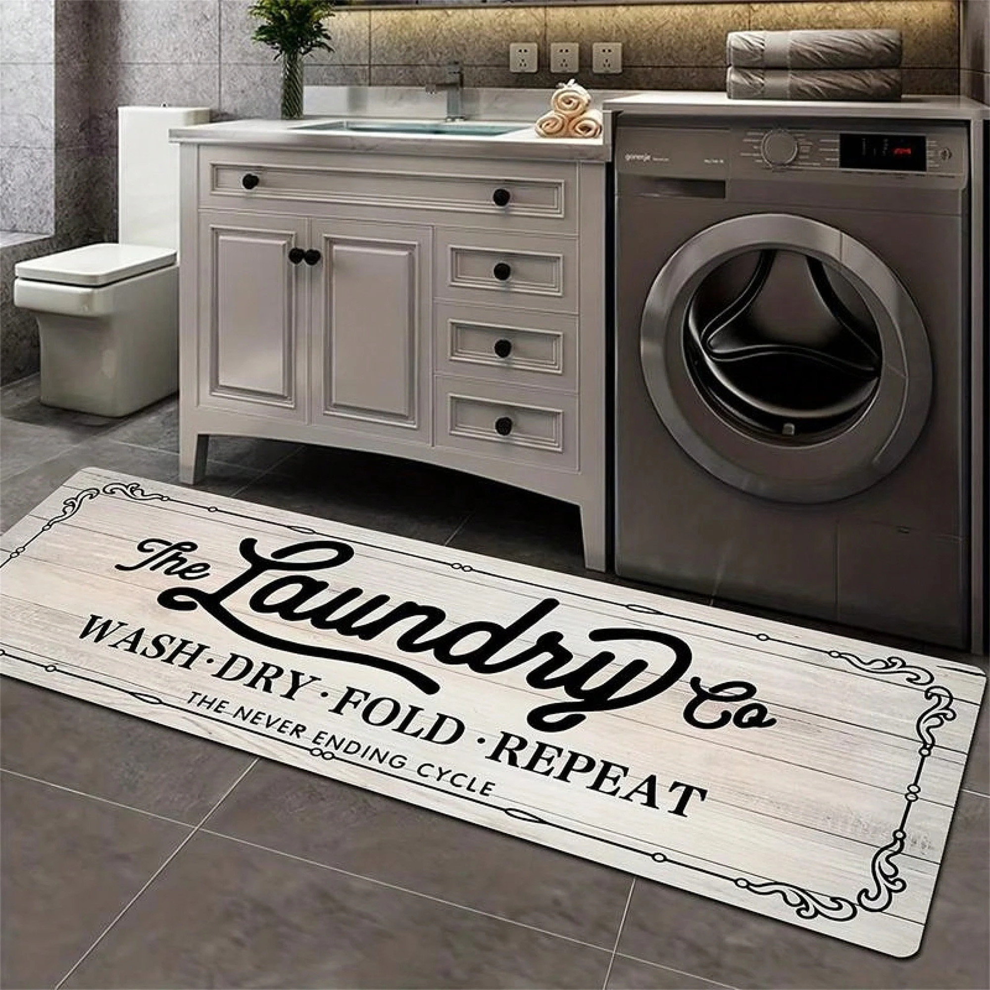 Bungalow Rose Laundry Room Rug Runner - Non-Slip Washable "Wash Dry ...