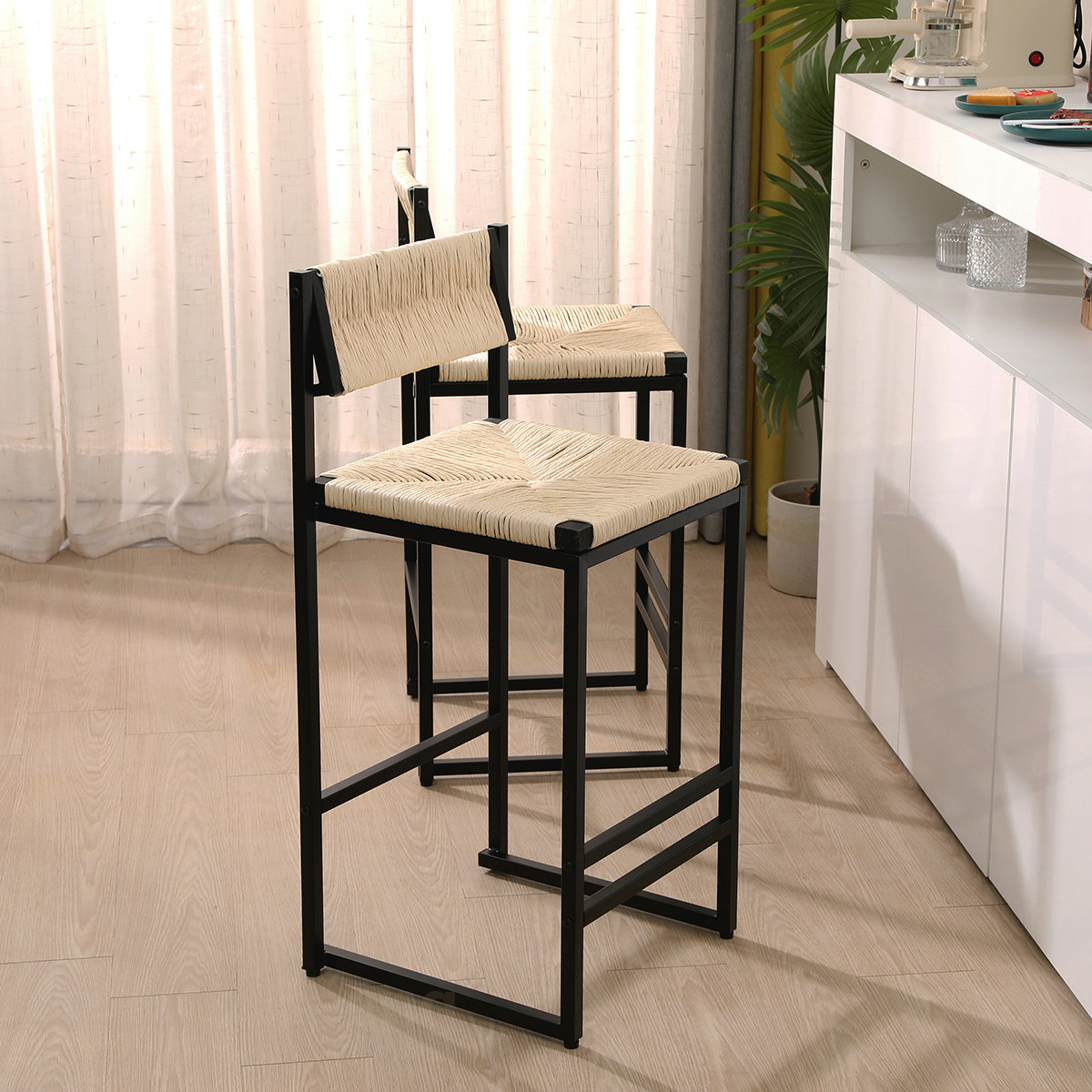 Bay Isle Home™ Set of 2 Hand Weave Bar Stools with Back, Counter Height ...
