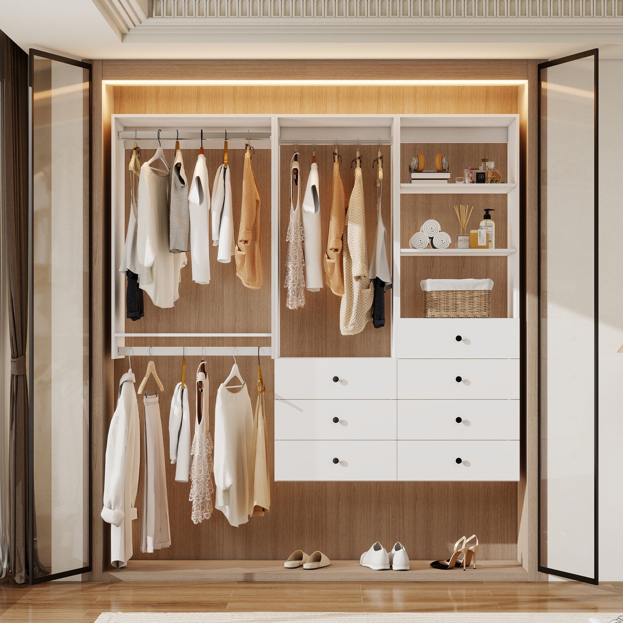 Ivy Bronx Modern Closet System with Drawers and Shelves, Built-in ...