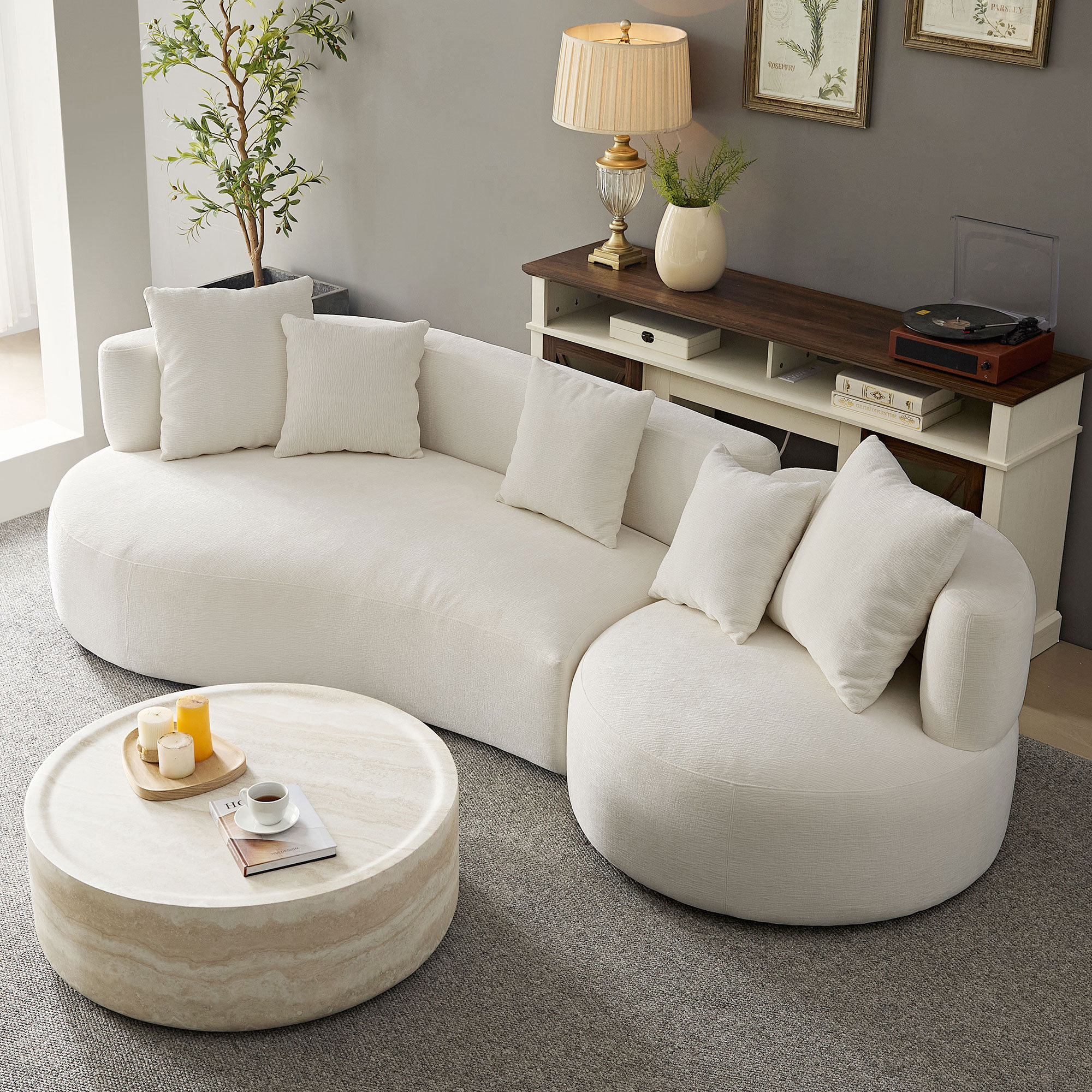 Orren Ellis 110.23" Upholstered Curved Rotatable Sofa | Wayfair