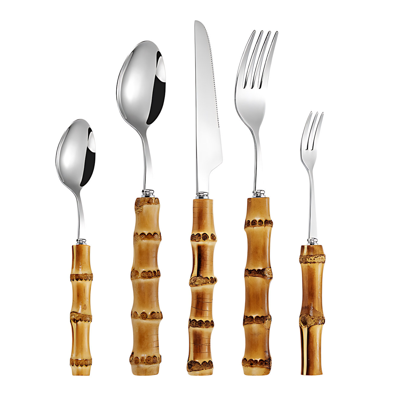 Bayou Breeze 60 Piece Bamboo Handle Cutlery Set - Steak Knife Fork And ...