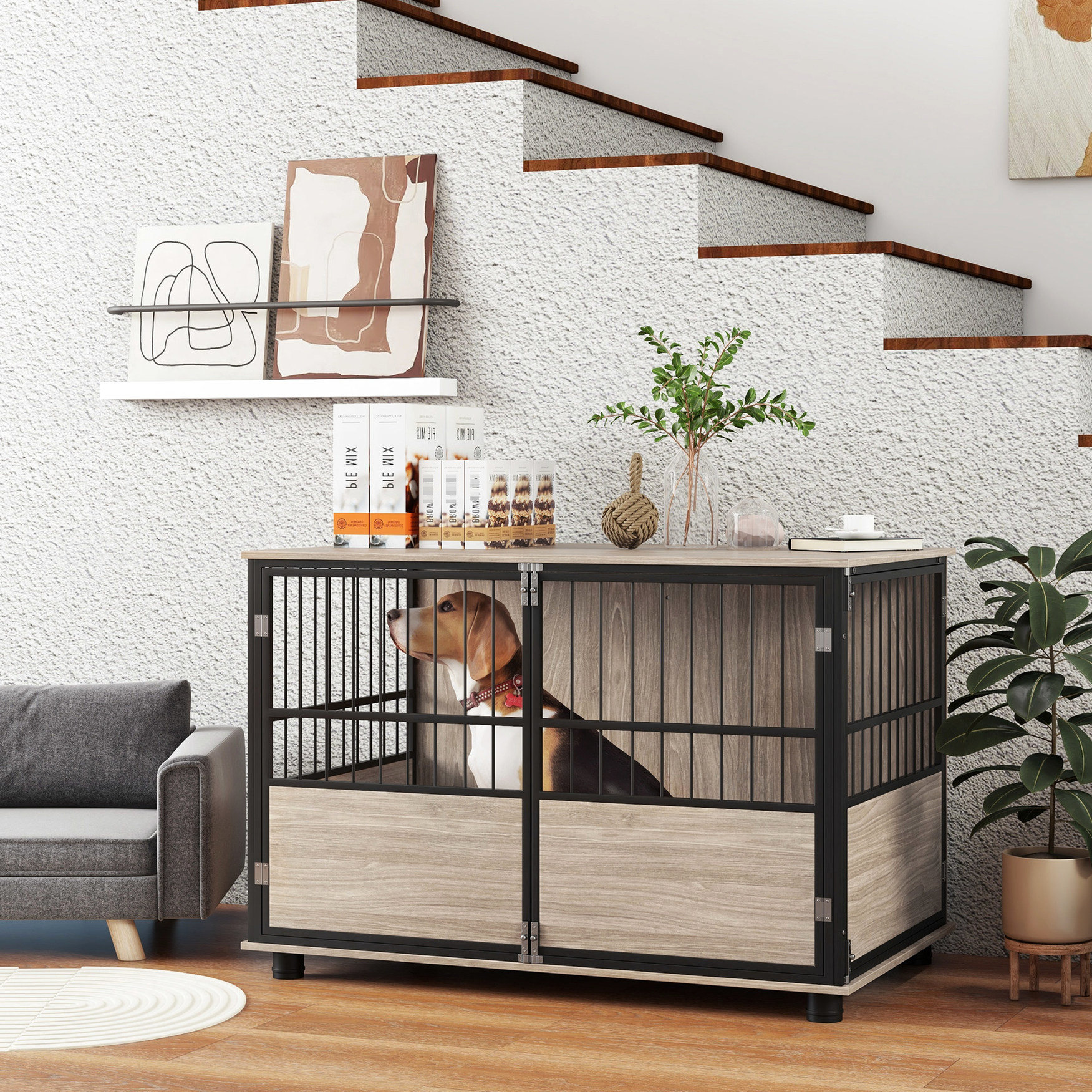 One Allium Way® 39.5" Wooden Pet Crate Cot, 3 Doors For Large Dogs ...