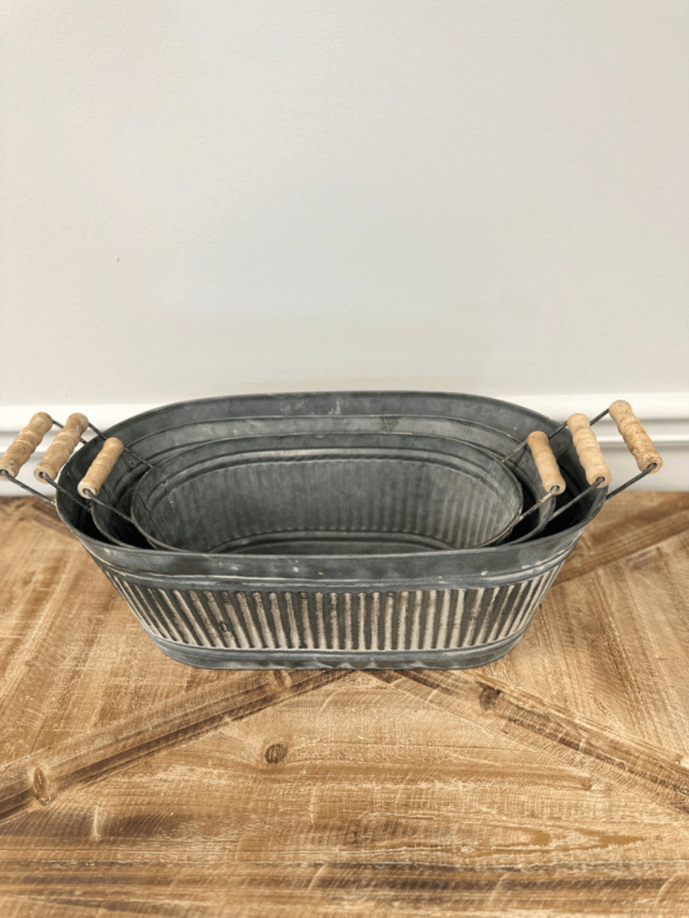 Gracie Oaks Wooden Handle 3 Piece Metal Bucket Set | Wayfair