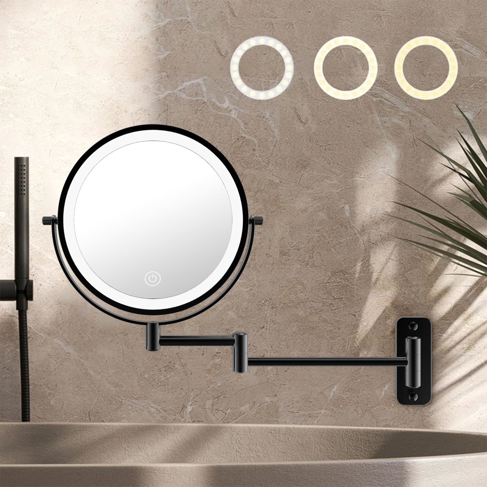 Ivy Bronx Round Led Metal Wall Mirror Magnification Makeup Mirror ...