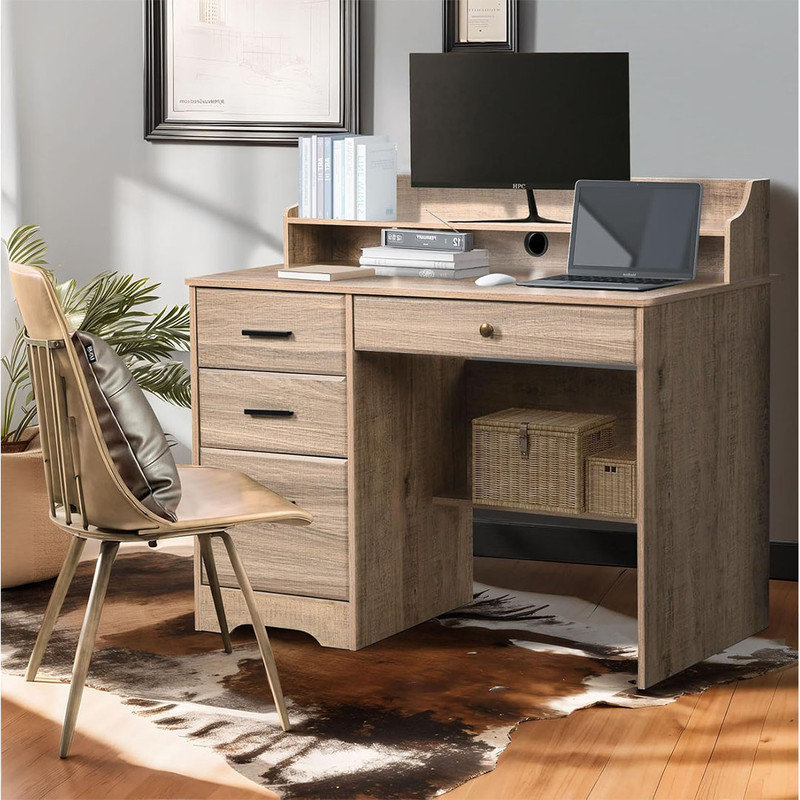 Loon Peak Vintage Desk with Drawers and Hutch, Wood Executive Desks for Home Office Bedrooms ...