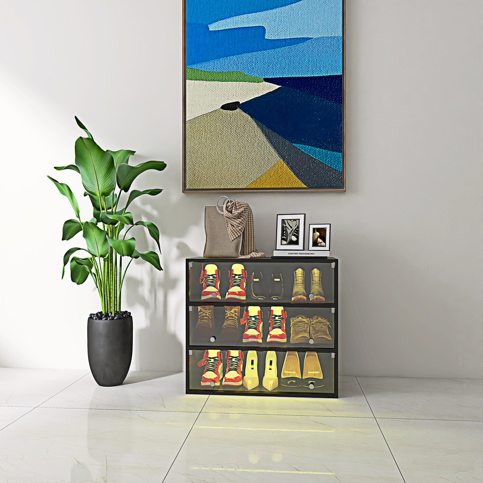 Ivy Bronx LED Light Shoe Box Three Layers With Glass Doors | Wayfair