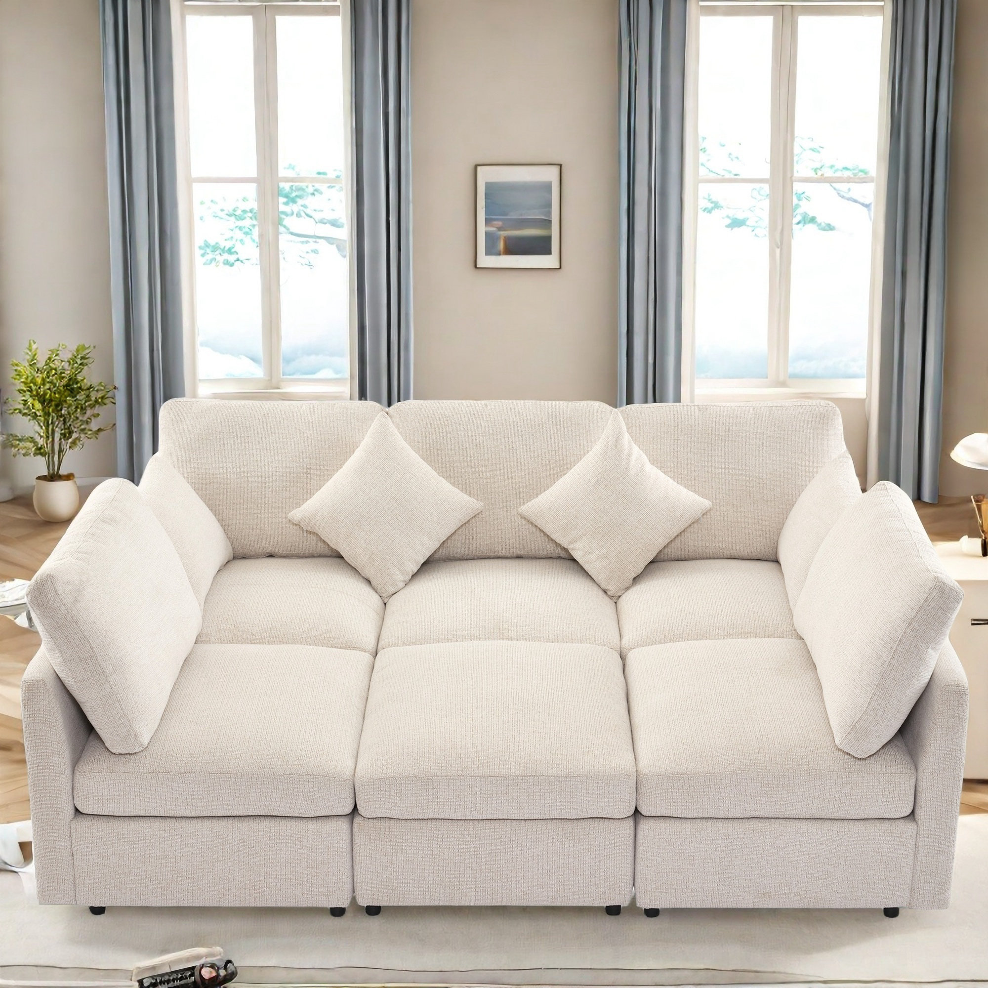 Velvetvanguards Sectional Modular Sofa With A Movable Ottoman, Two Usb ...