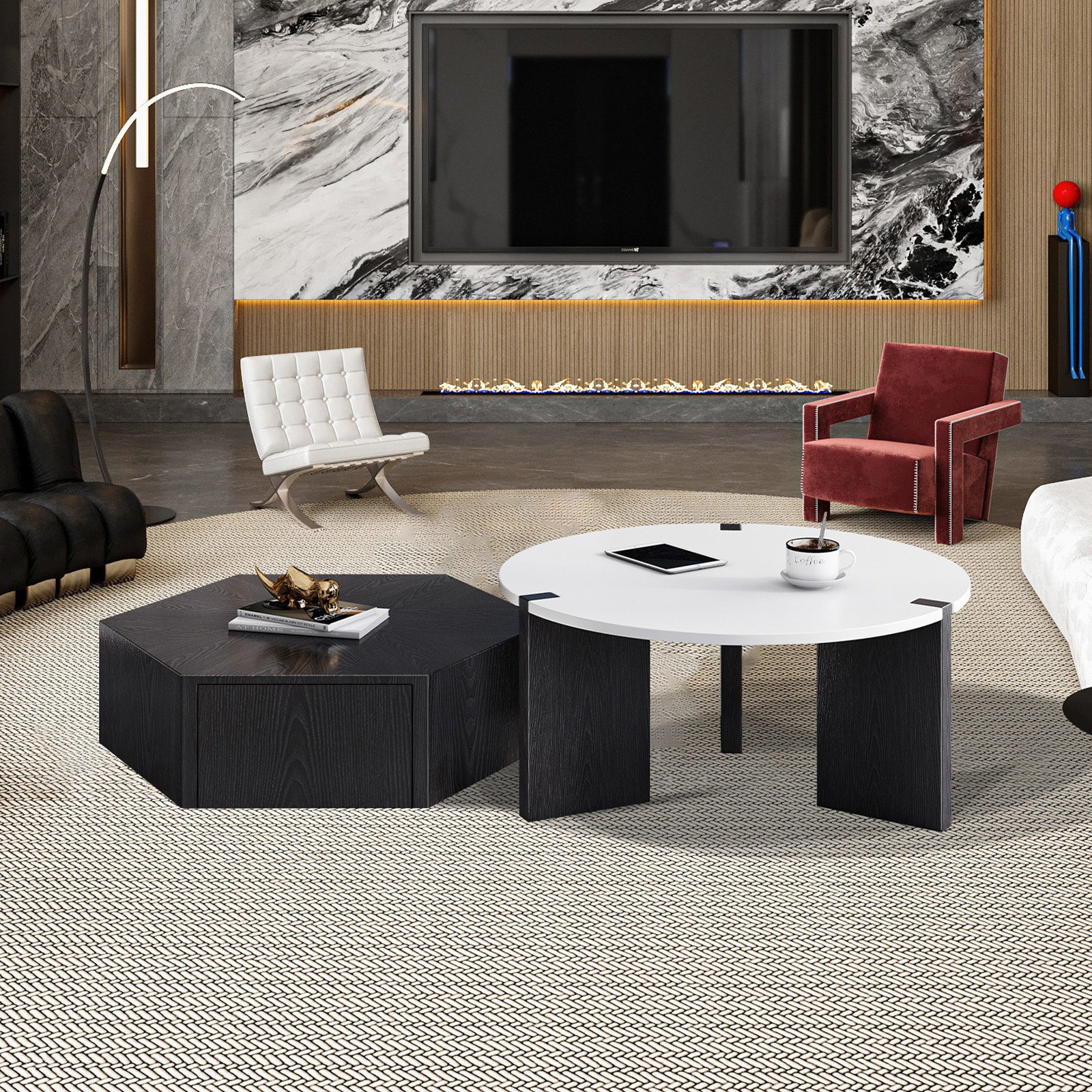 Brayden Studio® Cayvion Modern Round Solid Wood Coffee Table Sets for ...