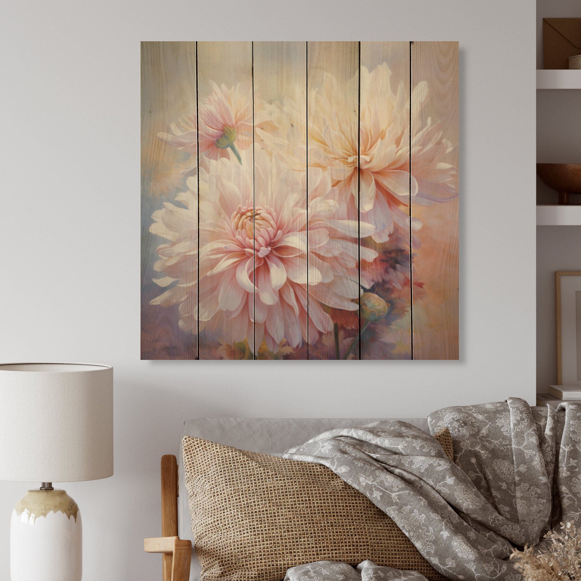 Red Barrel Studio® Jacari Peach Pink Mums Romantic Impression On Wood ...