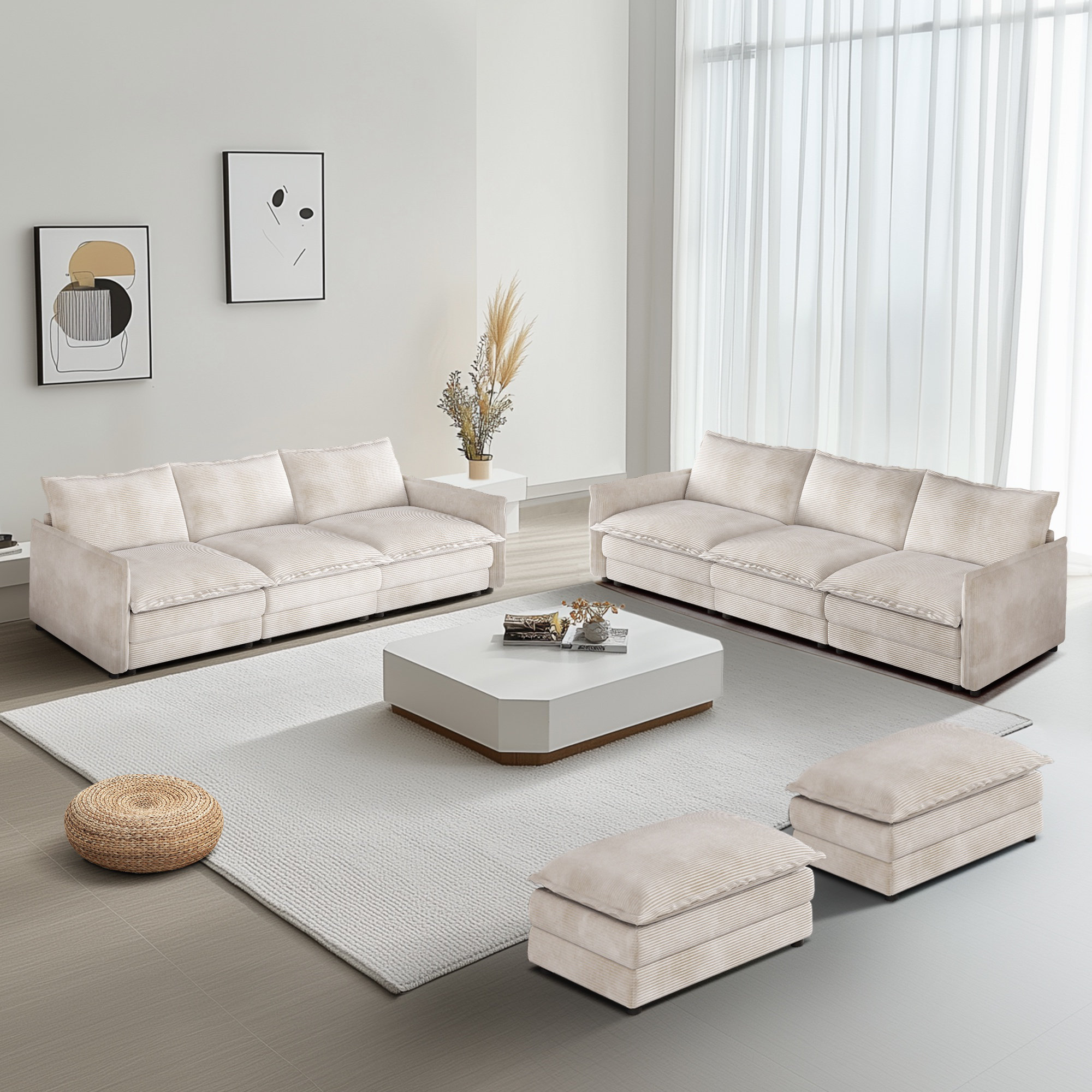 Mercer41 6-Seat Modular Sectional Sofa Set With Reversible Ottomans ...