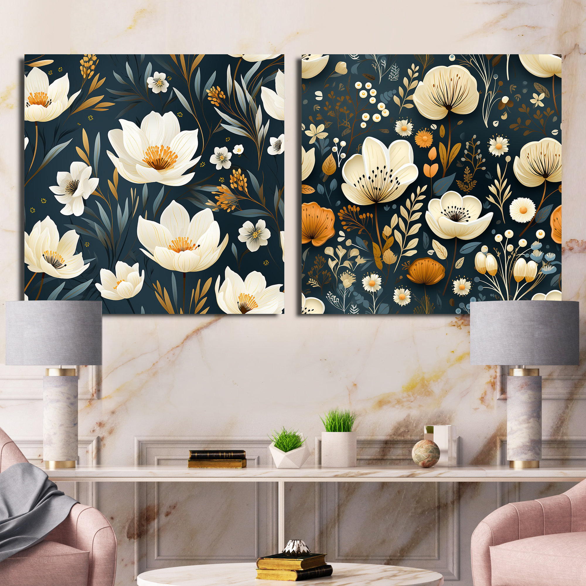 Lark Manor™ Denis - Abstract Botanicals Square Collage Set Of 2 | Wayfair