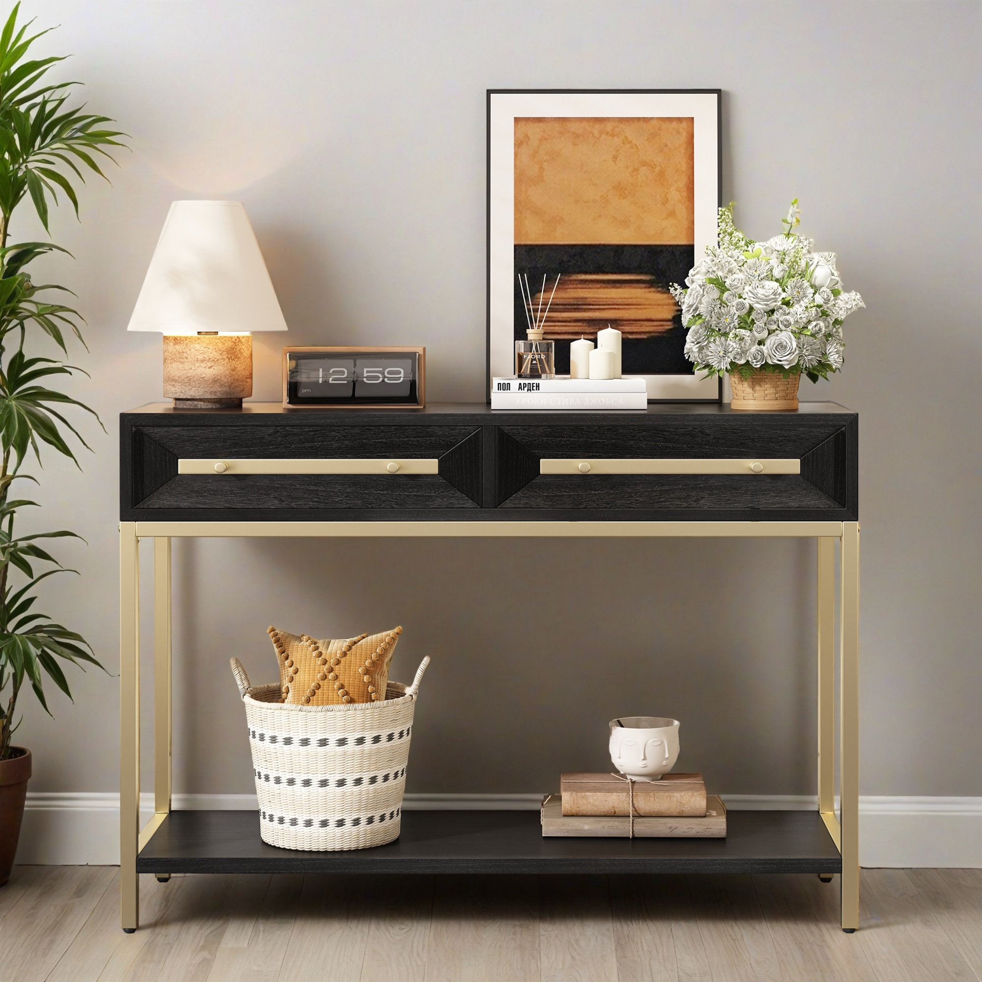 Mercer41 45.52" Console Table, Minimalist Entryway Table with 2 Drawers ...