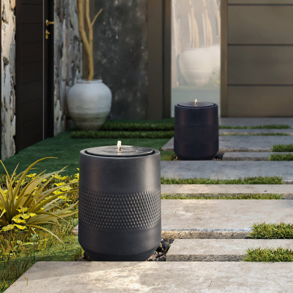 Latitude Run® Cabot Solar Powered Gray Resin 23" Tall Bubbler Outdoor ...