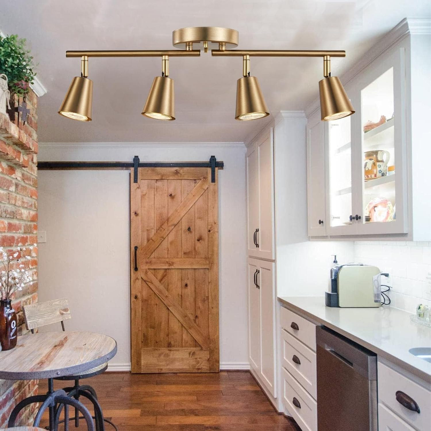 BONLOD 4 Light Track Lighting Kit Matt Brass Finish Adjustable With ...