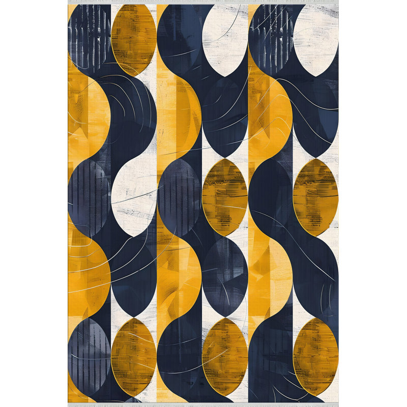 George Oliver Bold Geometric Shapes Rug - Gold, Navy, And Ivory ...