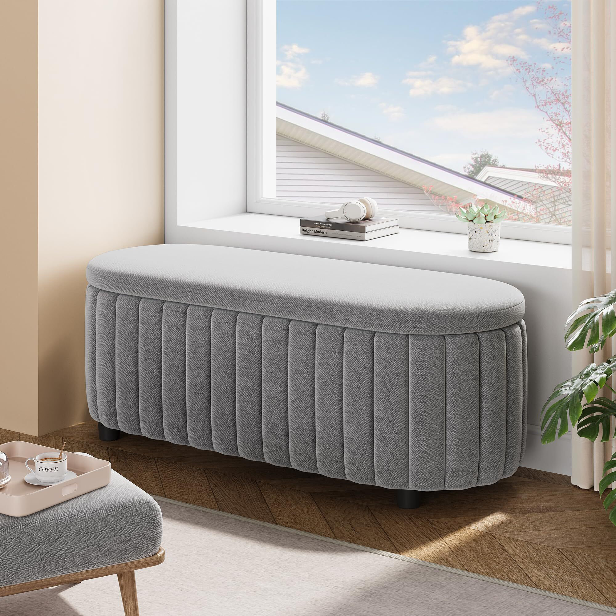 Wrought Studio™ Storage Ottoman Bench 46 Inch Storage Bench For Bedroom ...