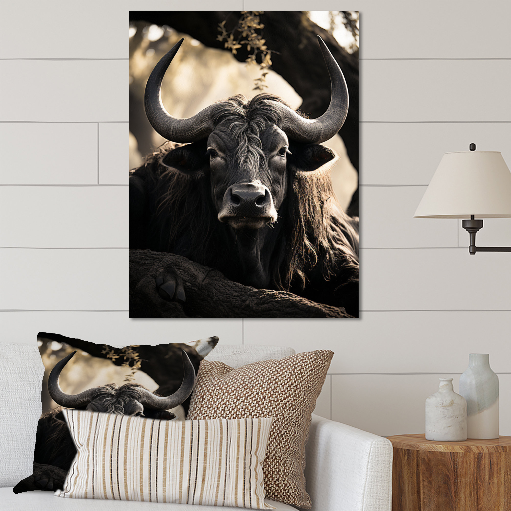 Gracie Oaks Grey Buffalo Serenity In Shadows - Animals Metal Wall Art ...