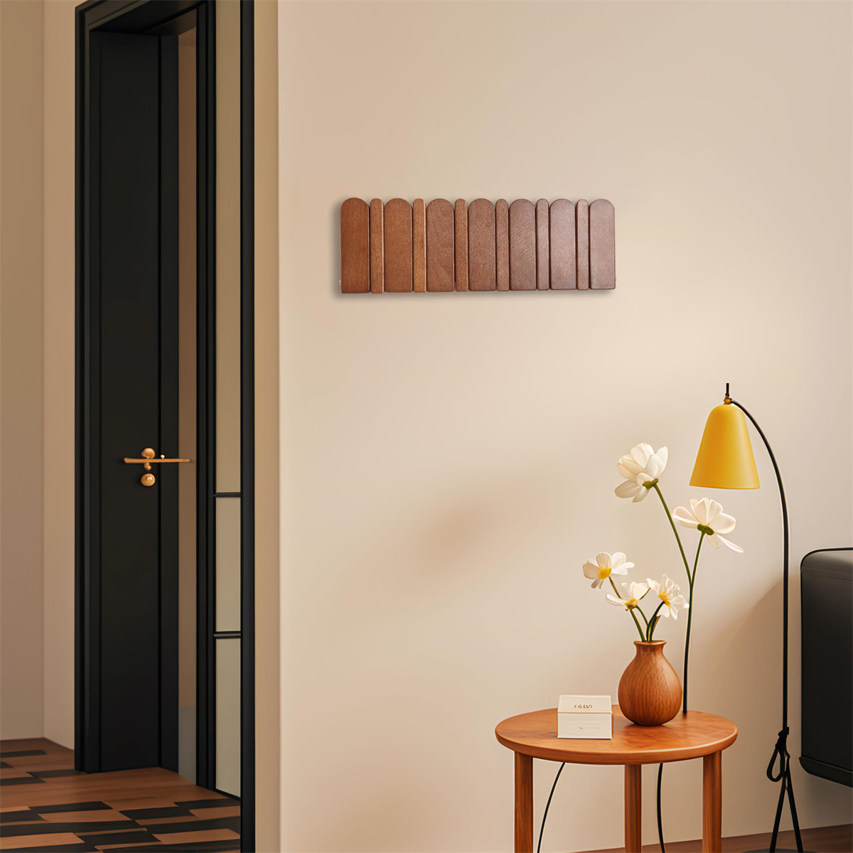 Latitude Run® Wooden Modern Heavy Duty 6 Hooks Retractable Wall Mounted ...