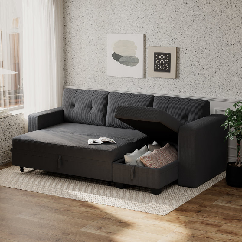 Ebern Designs Jalencia L-Shaped Corduroy Upholstered Sleeper Sectional ...