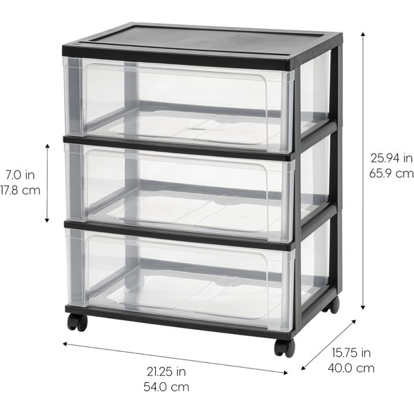 Brayden Studio 3 Drawer Wide Storage Drawer Cart with Caster Wheels ...